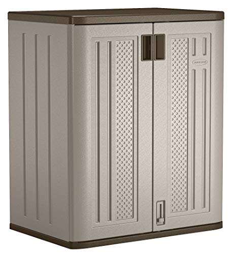 Suncast Base Resin Construction Storage-36 Garage Organizer with Shelving Holds up to 75 lbs. -Platinum Doors & Slate Top Storage Cabinet, Silver