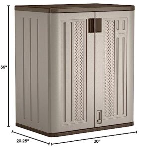 Suncast Base Resin Construction Storage-36 Garage Organizer with Shelving Holds up to 75 lbs. -Platinum Doors & Slate Top Storage Cabinet, Silver