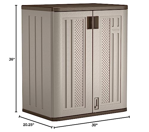 Suncast Base Resin Construction Storage-36 Garage Organizer with Shelving Holds up to 75 lbs. -Platinum Doors & Slate Top Storage Cabinet, Silver