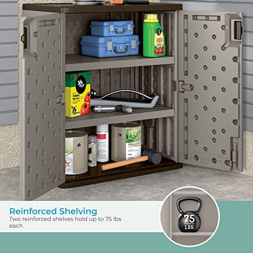 Suncast Base Resin Construction Storage-36 Garage Organizer with Shelving Holds up to 75 lbs. -Platinum Doors & Slate Top Storage Cabinet, Silver