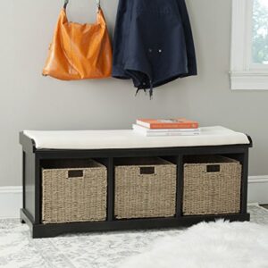 safavieh black american homes collection lonan grey and white wicker storage bench, 0