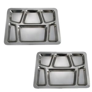 set of 2-6 compartment cafeteria food court tray eating mess tray - stainless steel