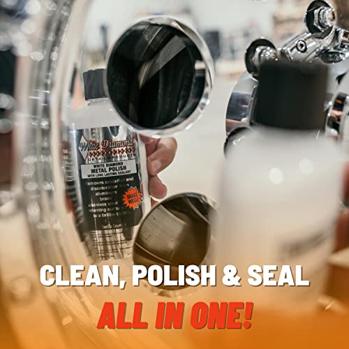 Schultz Laboratories Metal Polish with Long Lasting Sealant, 12 fl oz is a Cleaner, Polisher and protectant All in one. Removes Oxidation and Discoloration from Aluminum, Brass, Chrome and More