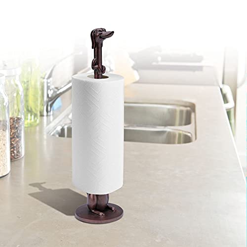 WHAT ON EARTH Dachshund Paper Towel Holder - Funny Toilet Paper Holder, Wiener Dog Paper Towel Stand Bronze Finish, 16"H