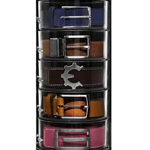 ELYPRO Premium Acrylic Belt Organizer - Sleek, Multi-Functional Storage for Belts, Jewelry, Makeup & Hair Accessories - Transparent, Rotating Drawers, Stackable & Wall-Mountable Design