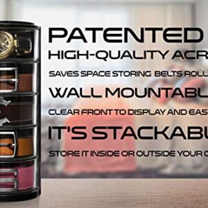 ELYPRO Premium Acrylic Belt Organizer - Sleek, Multi-Functional Storage for Belts, Jewelry, Makeup & Hair Accessories - Transparent, Rotating Drawers, Stackable & Wall-Mountable Design