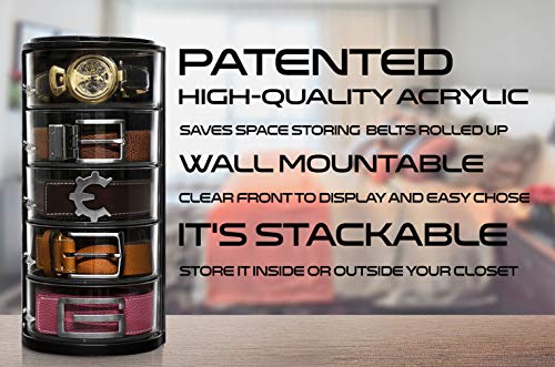 ELYPRO Premium Acrylic Belt Organizer - Sleek, Multi-Functional Storage for Belts, Jewelry, Makeup & Hair Accessories - Transparent, Rotating Drawers, Stackable & Wall-Mountable Design