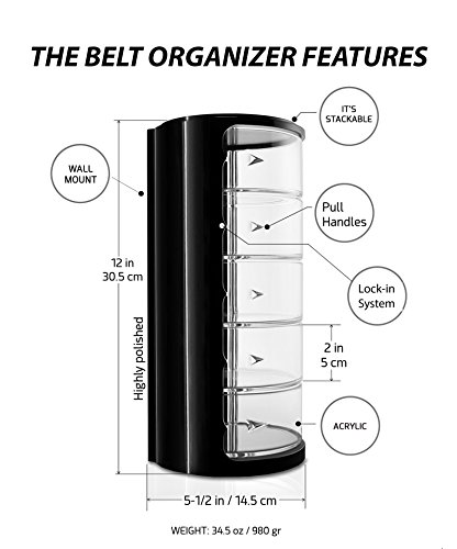 ELYPRO Premium Acrylic Belt Organizer - Sleek, Multi-Functional Storage for Belts, Jewelry, Makeup & Hair Accessories - Transparent, Rotating Drawers, Stackable & Wall-Mountable Design