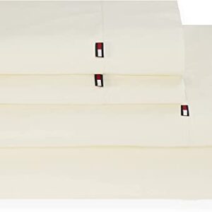 Tommy Hilfiger Signature Solid Sheeting 200 TC Set of 4 Sheet Set - 1 Flat Sheet , 1 Fitted Sheet & 2 Pillowcases, Queen Size, 100% Cotton (Marsh Mellow)