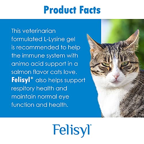 Felisyl L-Lysine Gel for Cats - Immune System Support - Supplement Support for Healthy Tissue, Respiratory, and Vision - Salmon-Flavored - Made in The USA - 5 oz