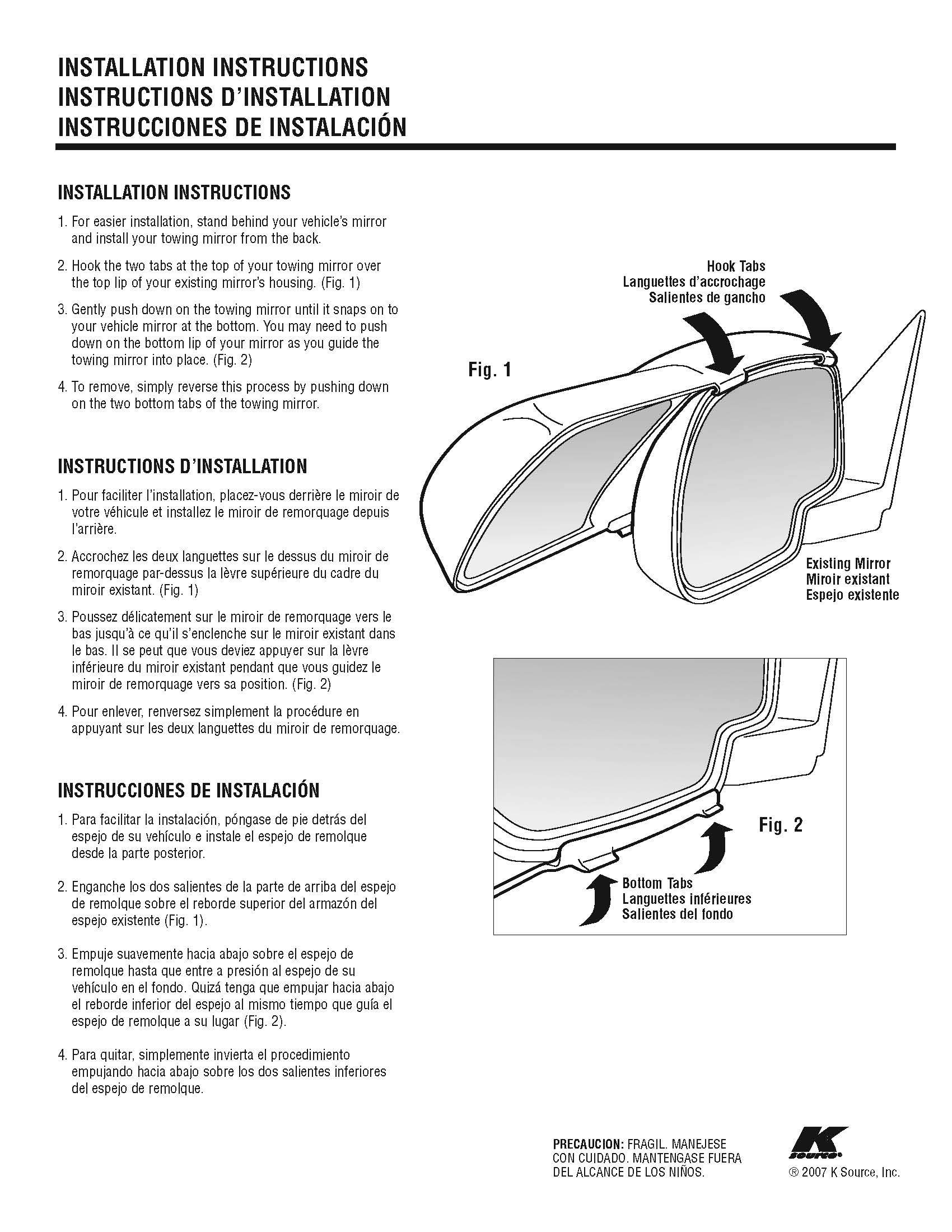 Fit System 80910 Chevrolet/GMC Full Size Truck Clip-On Towing Mirror - Pair