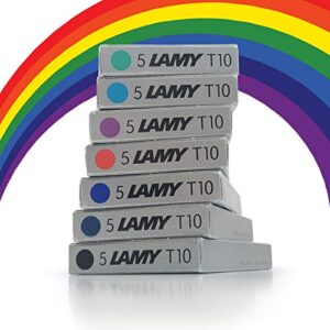 lamy t10 assorted colour pack fountain pen ink cartridges refills spare replacement for all lamy fountian pens (1 pack of each colour - 7 packs - 35 cartridges - black, red, washable blue, green, purp