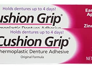 Cushion Grip Thermoplastic Denture Adhesive, 1 oz (Pack of 2) - Refit and Tighten Loose and Uncomfortable Denture [Not A Glue Adhesive, Acts Like A Soft Reline for Denture]