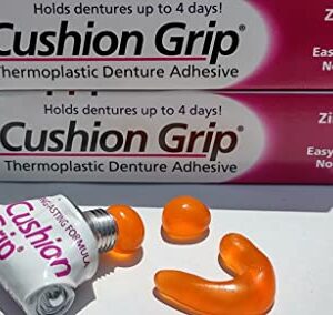 Cushion Grip Thermoplastic Denture Adhesive, 1 oz (Pack of 2) - Refit and Tighten Loose and Uncomfortable Denture [Not A Glue Adhesive, Acts Like A Soft Reline for Denture]