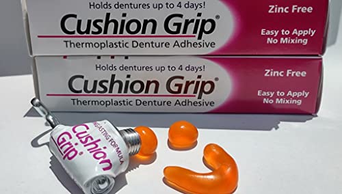 Cushion Grip Thermoplastic Denture Adhesive, 1 oz (Pack of 2) - Refit and Tighten Loose and Uncomfortable Denture [Not A Glue Adhesive, Acts Like A Soft Reline for Denture]