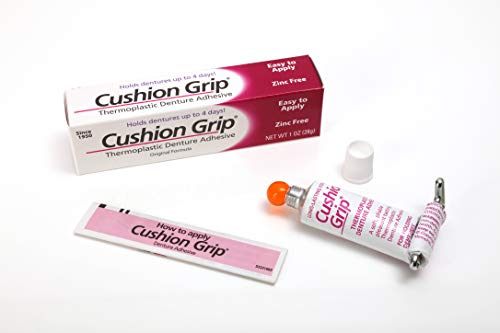 Cushion Grip Thermoplastic Denture Adhesive, 1 oz (Pack of 2) - Refit and Tighten Loose and Uncomfortable Denture [Not A Glue Adhesive, Acts Like A Soft Reline for Denture]