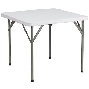 flash furniture elon 2.85-foot square granite white plastic folding table | waterproof | impact and stain resistant