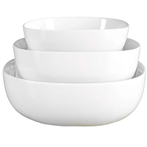 Denmark White Porcelain Chip Resistant Scratch Resistant Commercial Grade Serveware, 3 Piece Serving Bowl Set