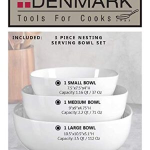 Denmark White Porcelain Chip Resistant Scratch Resistant Commercial Grade Serveware, 3 Piece Serving Bowl Set