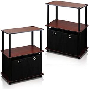 furinno go green 3-tier 2-bins multipurpose storage shelf, 2-pack, dark cherry/black