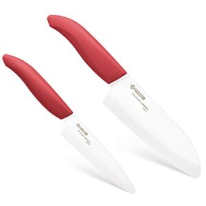 kyocera revolution series 2-piece ceramic knife set: 5.5-inch santoku knife and a 4.5-inch utility knife, red handles with white blades