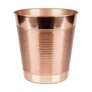 nu steel copper hudson decoration collection wastebasket small round vintage trash can for bathroom, bedroom, dorm, college, office, 10" x 10" x 10.8", hammered finish