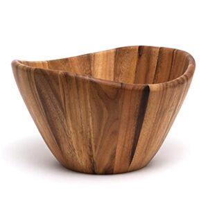 Lipper International Acacia Large Wave Bowl with Servers, 162.31 fl.oz.,Brown