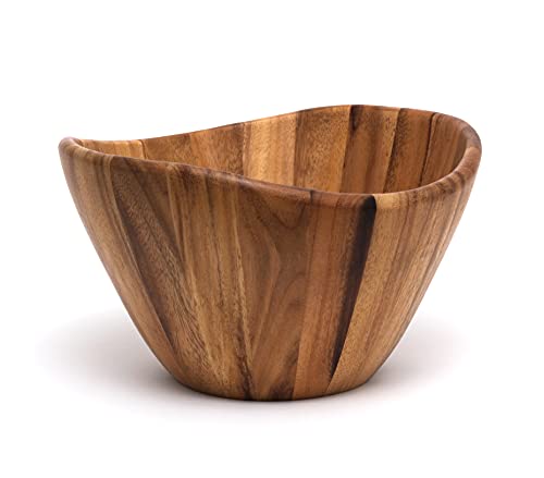 Lipper International Acacia Large Wave Bowl with Servers, 162.31 fl.oz.,Brown