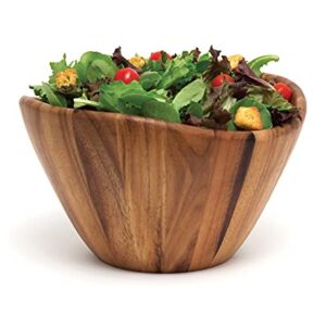 Lipper International Acacia Large Wave Bowl with Servers, 162.31 fl.oz.,Brown