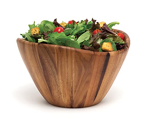 Lipper International Acacia Large Wave Bowl with Servers, 162.31 fl.oz.,Brown