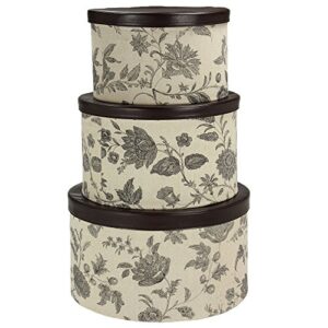 household essentials 3-piece hat box set with faux leather lids, floral pattern