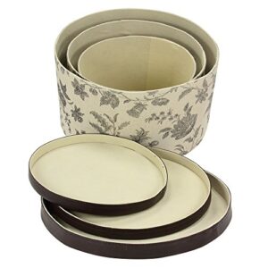 Household Essentials 3-Piece Hat Box Set with Faux Leather Lids, Floral Pattern