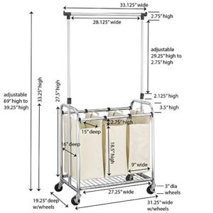 Household Essentials Commercial 3-Bag Laundry Sorter with Clothes Rack