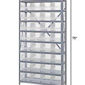 Quantum Storage Systems 1275-207RD Store More Steel Shelving Unit with 6" Shelf Bins, 12" D x 36" W x 75" H, Red