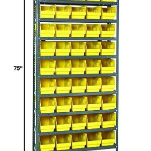 Quantum Storage Systems 1275-202YL Store More Steel Shelving Unit with 6" Shelf Bins, 12" D x 36" W x 75" H, Yellow