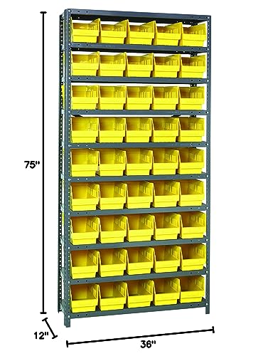 Quantum Storage Systems 1275-202YL Store More Steel Shelving Unit with 6" Shelf Bins, 12" D x 36" W x 75" H, Yellow