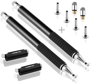 meko(tm) [2 in 1 precision series] disc stylus/styli (2 pcs) bundle with 4 replaceable disc tips, 2 replaceable fiber tips (black/black)