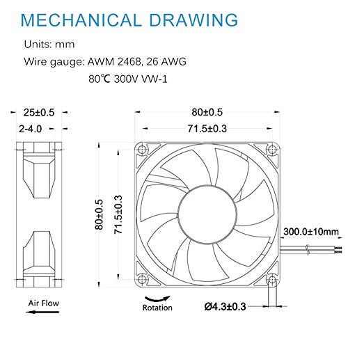 GDSTIME 80mm x 80mm x 25mm 12V Brushless DC Cooling Fan compatible with Desktop