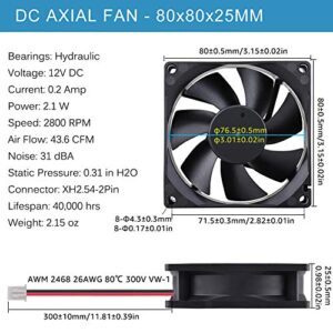 GDSTIME 80mm x 80mm x 25mm 12V Brushless DC Cooling Fan compatible with Desktop