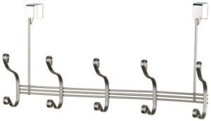 home basics metal over the door organizer, 5-hook rack for coats, hats, robes, towels, bedroom, closet, and bathroom, satin nickel