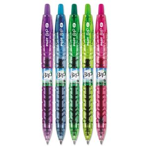 pilot 36621 gel pen, retractable, refillable, fine point, 5/pk, ast