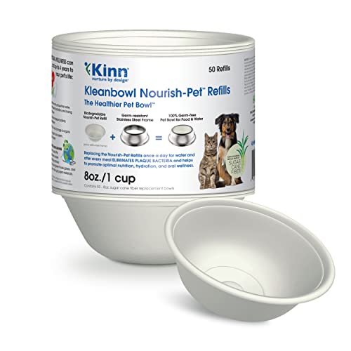 Kinn Kleanbowl Disposable Dog Food Bowls, 8 oz (Pack of 50) - Frame System Refills, Compostable Cat Food Bowls, Leakproof for Pet Feeding