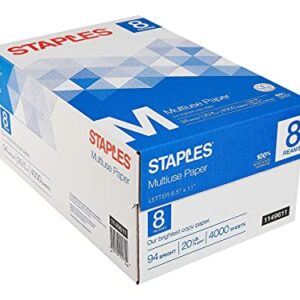 Multiuse Multipurpose Copy Fax Inkjet & Laser Printer Paper, 8 1/2" x 11" Letter Size, 94 Bright White, 20 lb. Density, 500 sheets per ream; 8 reams per case (total of 4,000 sheets)