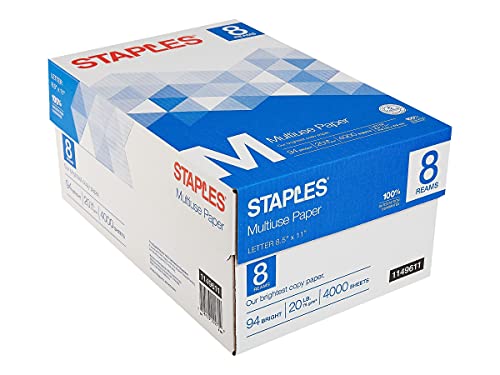 Multiuse Multipurpose Copy Fax Inkjet & Laser Printer Paper, 8 1/2" x 11" Letter Size, 94 Bright White, 20 lb. Density, 500 sheets per ream; 8 reams per case (total of 4,000 sheets)