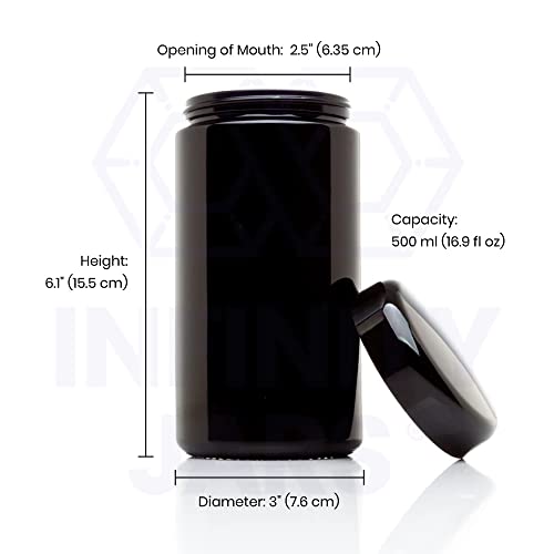 Infinity Jars 500 ml (17 fl oz) Tall Large Black Ultraviolet Glass Wide Mouth Screw Top Jar (1)