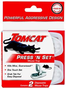 tomcat press 'n set mouse trap, plastic, spring-loaded mouse killer with grab-tab, 2 traps