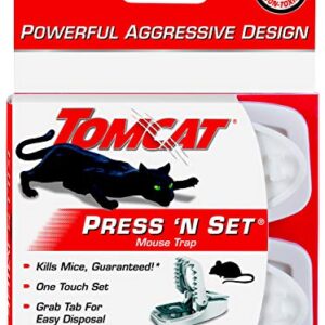 Tomcat Press 'N Set Mouse Trap, Plastic, Spring-Loaded Mouse Killer with Grab-Tab, 2 Traps