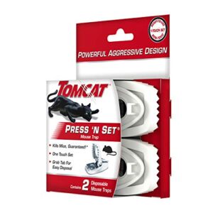 Tomcat Press 'N Set Mouse Trap, Plastic, Spring-Loaded Mouse Killer with Grab-Tab, 2 Traps