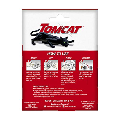 Tomcat Press 'N Set Mouse Trap, Plastic, Spring-Loaded Mouse Killer with Grab-Tab, 2 Traps