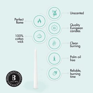 BOLSIUS White Taper Candles 100 Count Bulk Pack - 10 Inch Dinner Candle Set - 7+ Burn Hours - Premium European Quality - Smooth Flame - 100% Cotton Wick - Smokeless & Dripless Household Candlesticks